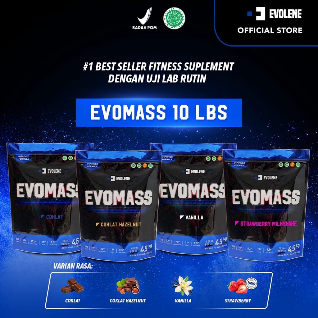 Jual Evolene Evomass 10lbs Evomass 4.5kg - Mass Gainer ( Gratis Shaker ...