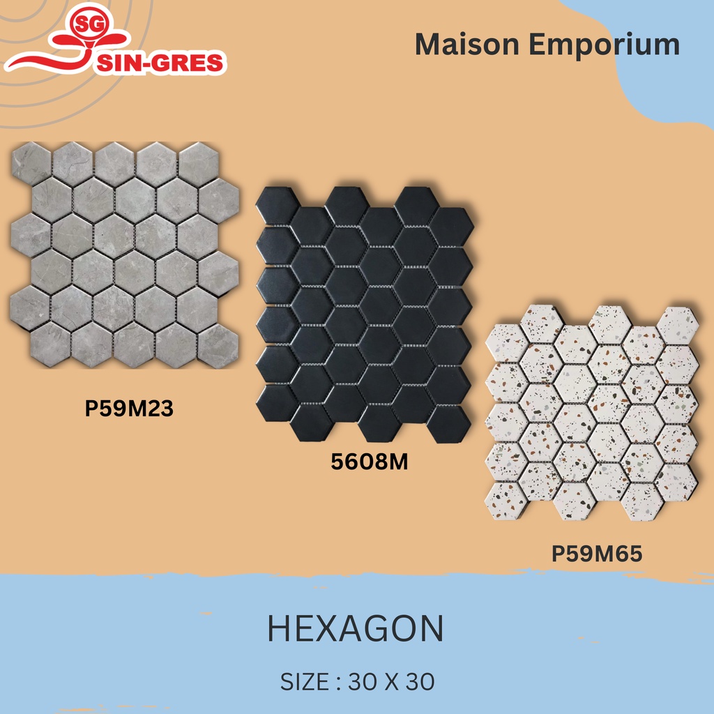 Jual MOSAIC KERAMIK SIN-GRES HEXAGON / mozaic mosaik mozaik TILE DAPUR ...