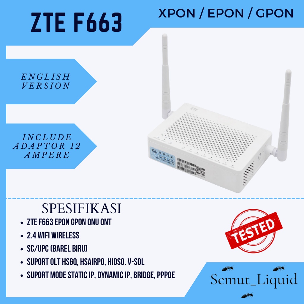 Jual ONT ZTE ZXHN F663NV3a, ZTE F663 XPON,EPON,GPON + ADAPTOR BUKAN , f660, f460,HG8245 | Shopee ...