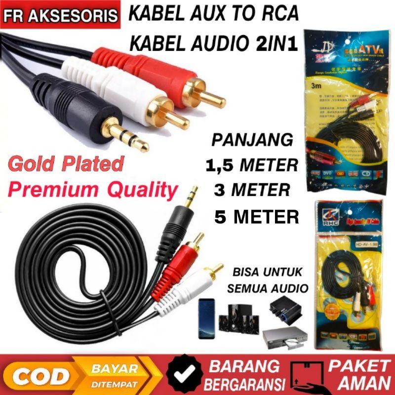 Jual Kabel aux 2in1 Jack 3,5mm audio RCA 2IN1 Kabel RCA to Aux 3m /5M/1,5m | Shopee Indonesia