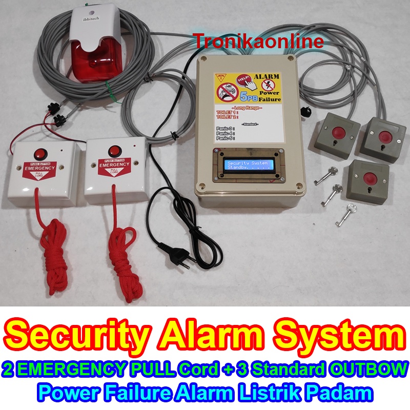Jual SECURITY ALARM SYSTEM PULL CORD LONG RANGE 500 OUTBOW Power ...