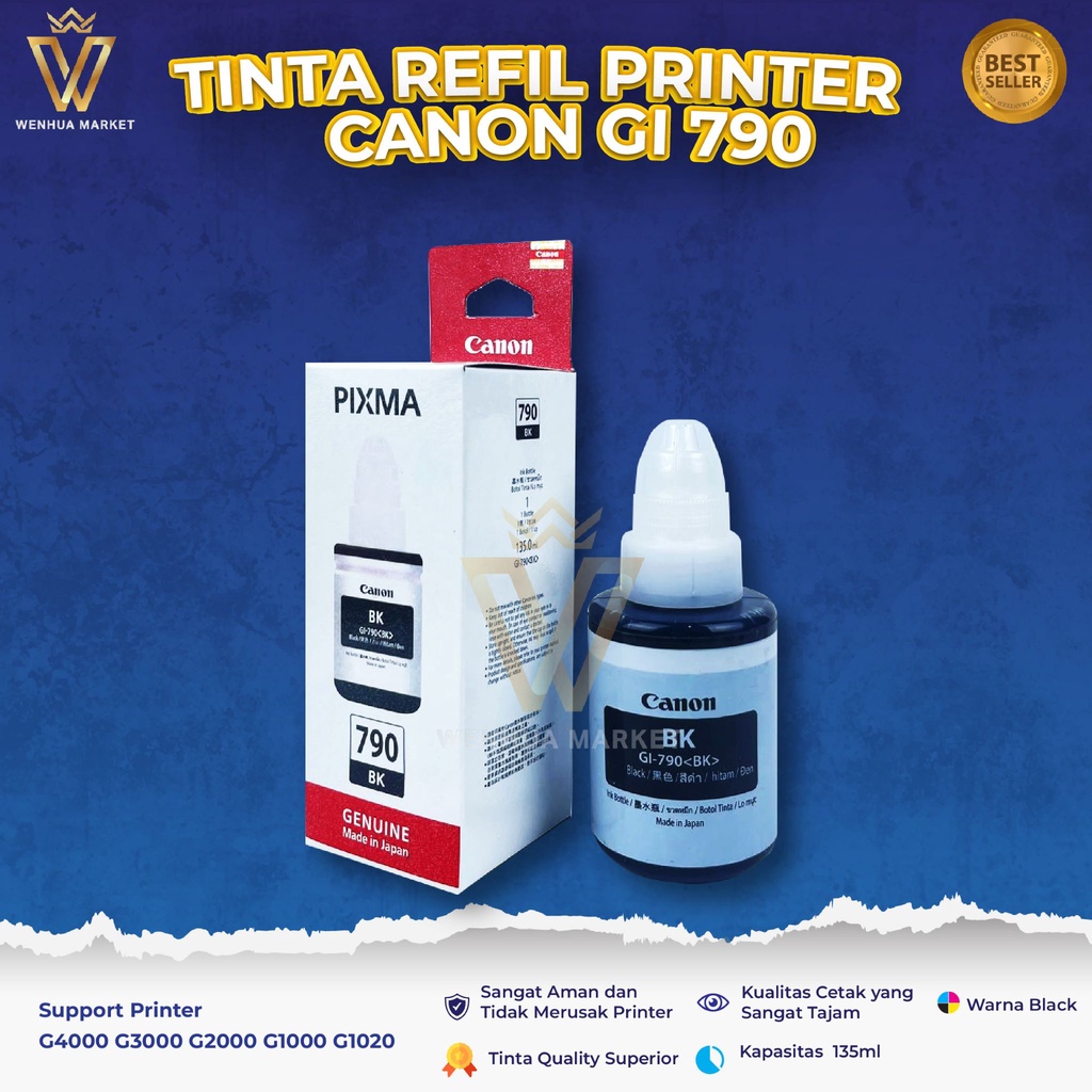Jual Tinta Canon Gi 790 Black Tipe Printer G1000 G2000 G3000 G1010 ...