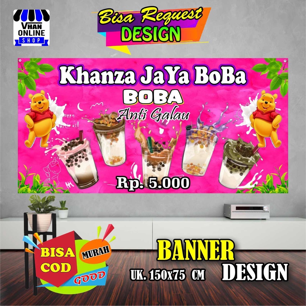 Jual Spanduk Banner Minuman Boba Model Warna Pink Dan Custom Gambar ...