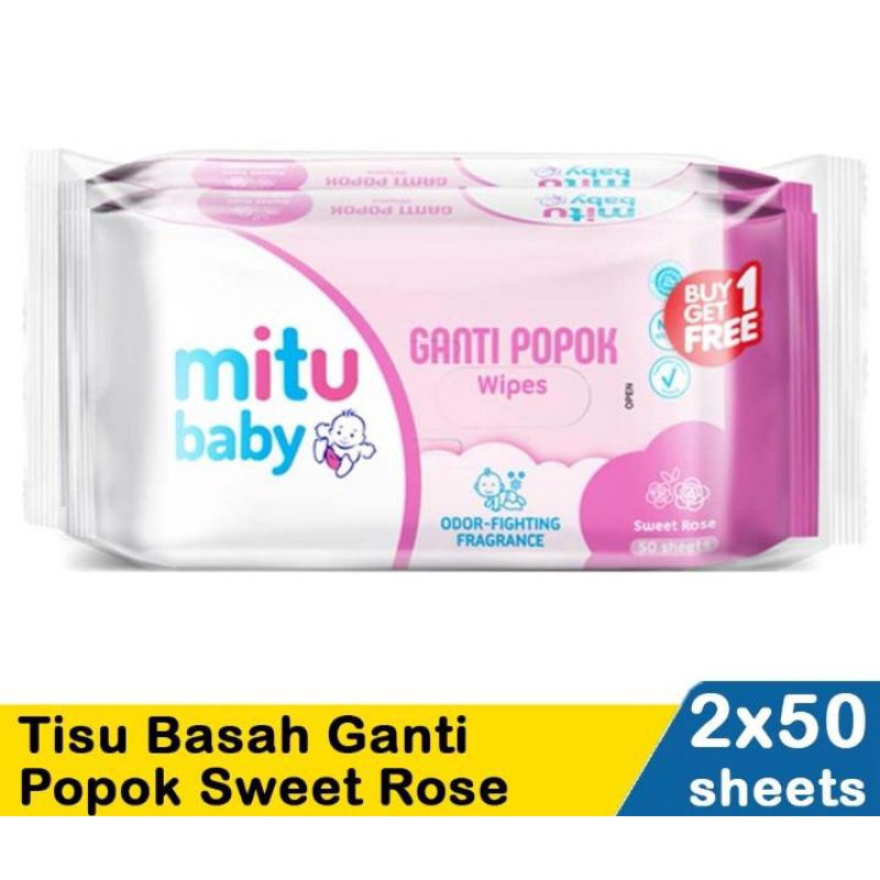 Jual MITU BABY WIPES 50s PURPLE , SWEET ROSE Ganti popok BUY 1 GET 1 ...