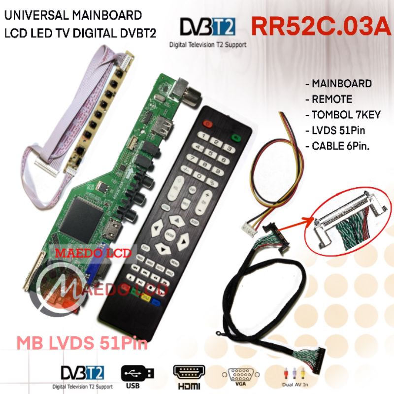 Jual Universal LED LCD TV Board Digital DVB T2 LVDS 51pin /Mainboard TV ...