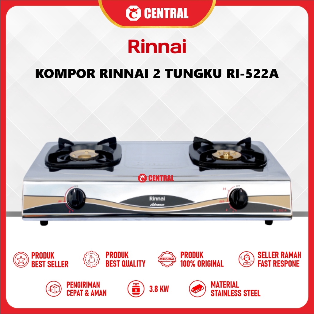Jual KOMPOR GAS RINNAI 2TUNGKU RI522A / RI- 522A / RI 522 A | Shopee ...
