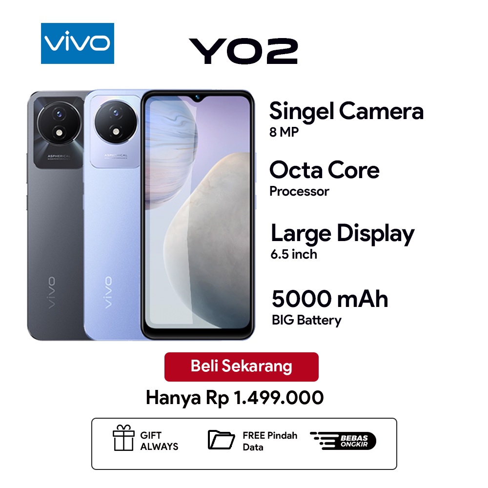 Jual Vivo Y02 Ram 3 GB + 32 GB New Garansi Resmi | Shopee Indonesia