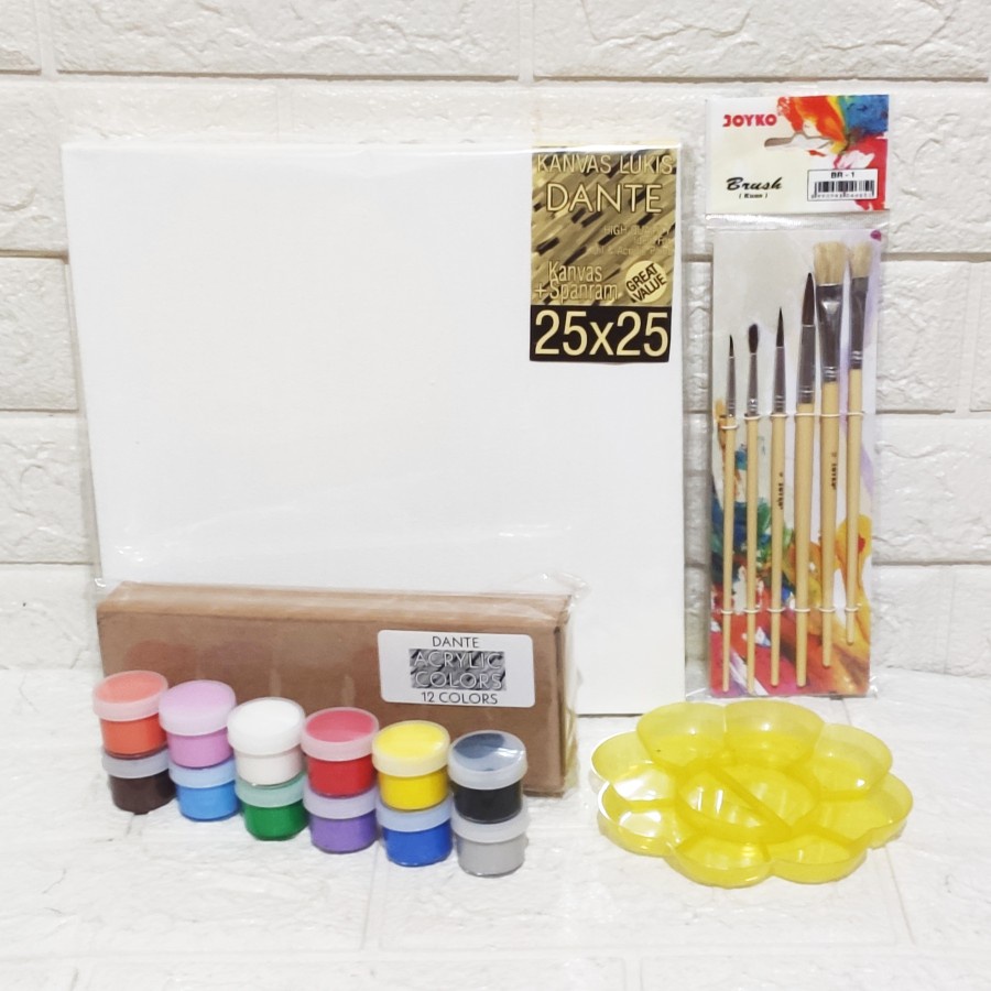Jual PAKET MELUKIS SET Kanvas 25x25 Kuas Palet | Shopee Indonesia