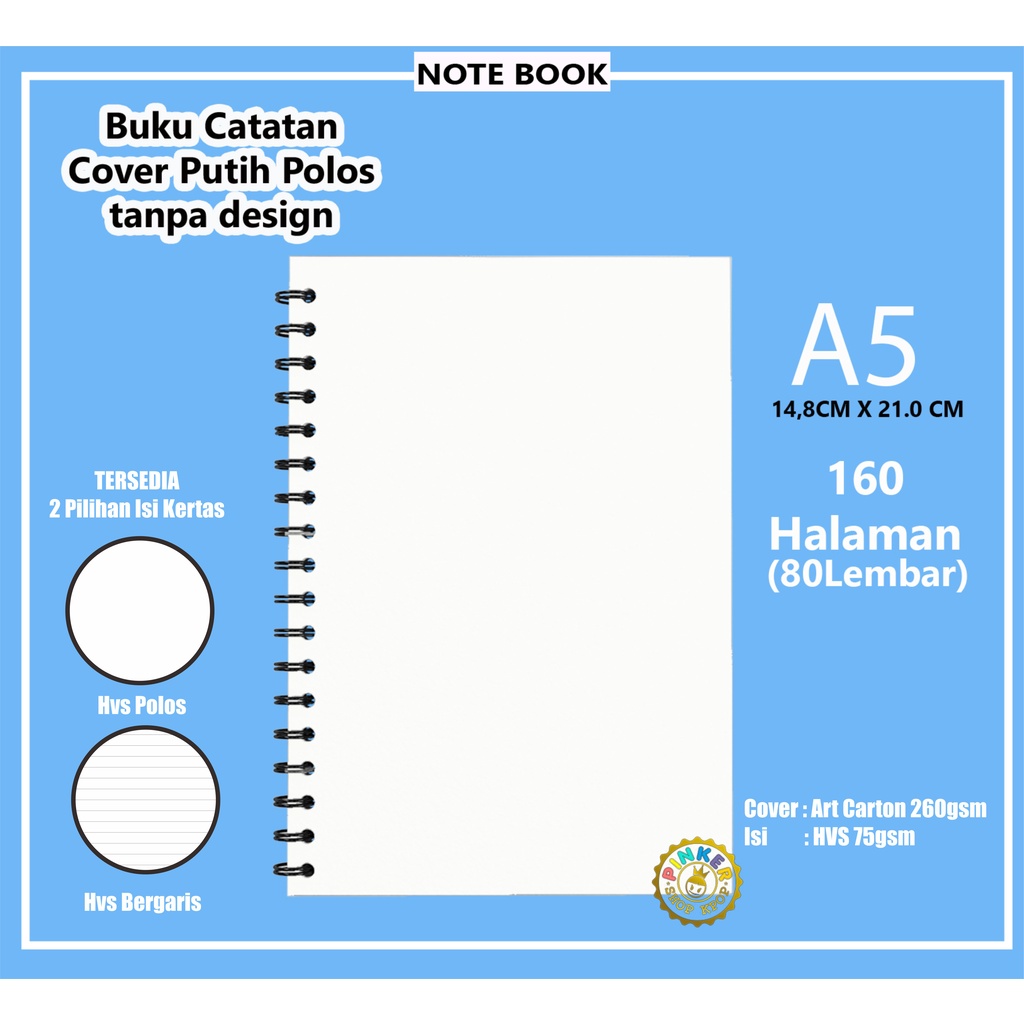 Jual Notes Cover Polos A5 Spiral - 160 Halaman HVS Buku Catatan ...
