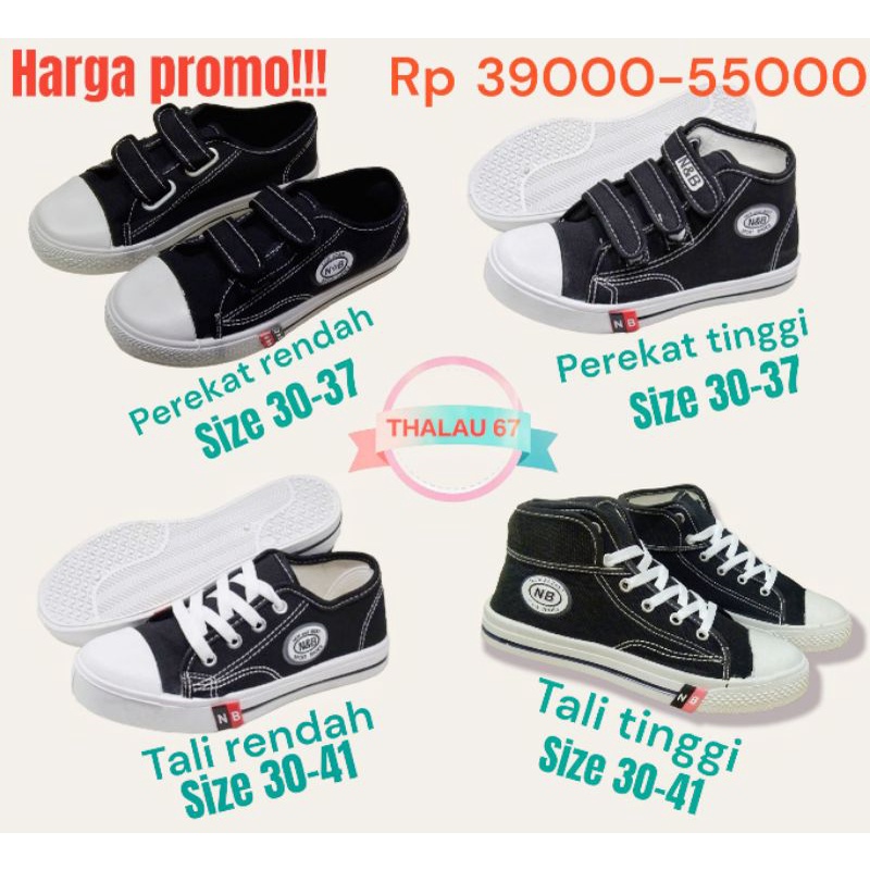 Jual SEPATU SEKOLAH NB TALI DAN PEREKAT HITAM PUTIH TK,SD,SMP,SMA SOL ...