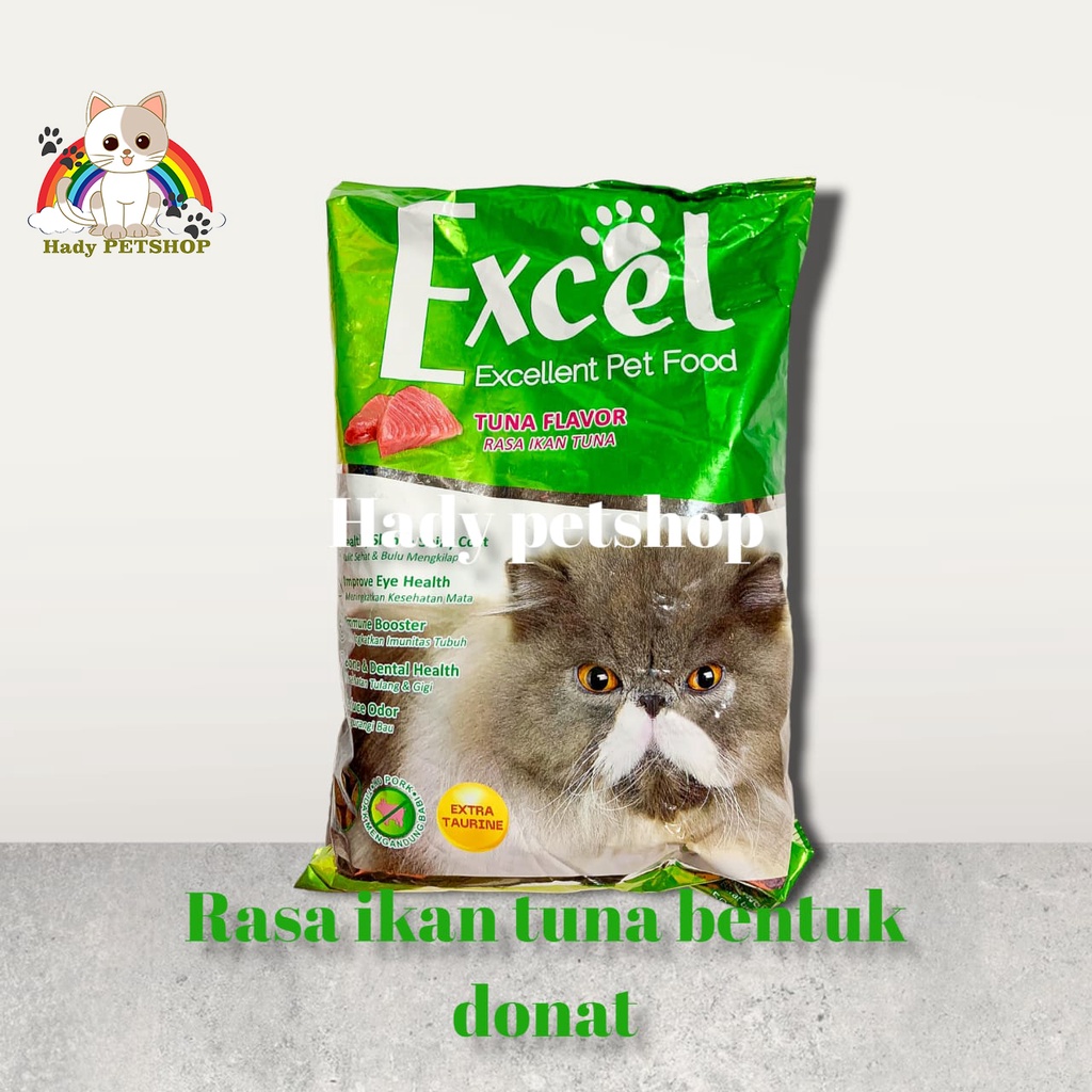 Jual pakan kucing excel kemasan warna hijau bentuk donat 500g | Shopee ...