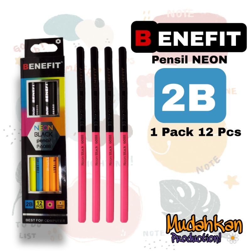 Jual Benefit Pensil 2b Neon [ 1 Box Isi 6 ] [ 1 Box Isi 12 ] Pensil 2b