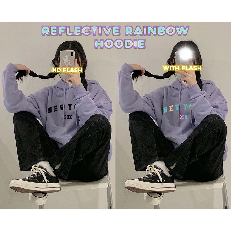 Jual YUDAZ Hoodie Jumper New York 199X ( Sablon Reflective Rainbow ...