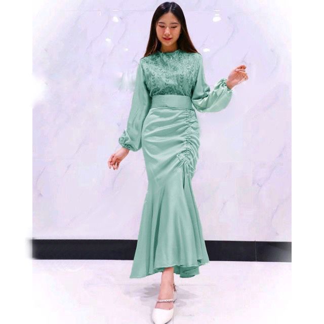 Jual Baju Muslim Perempuan Jumbo Gamis Kondagn Seragam Pesta Sage Green ...