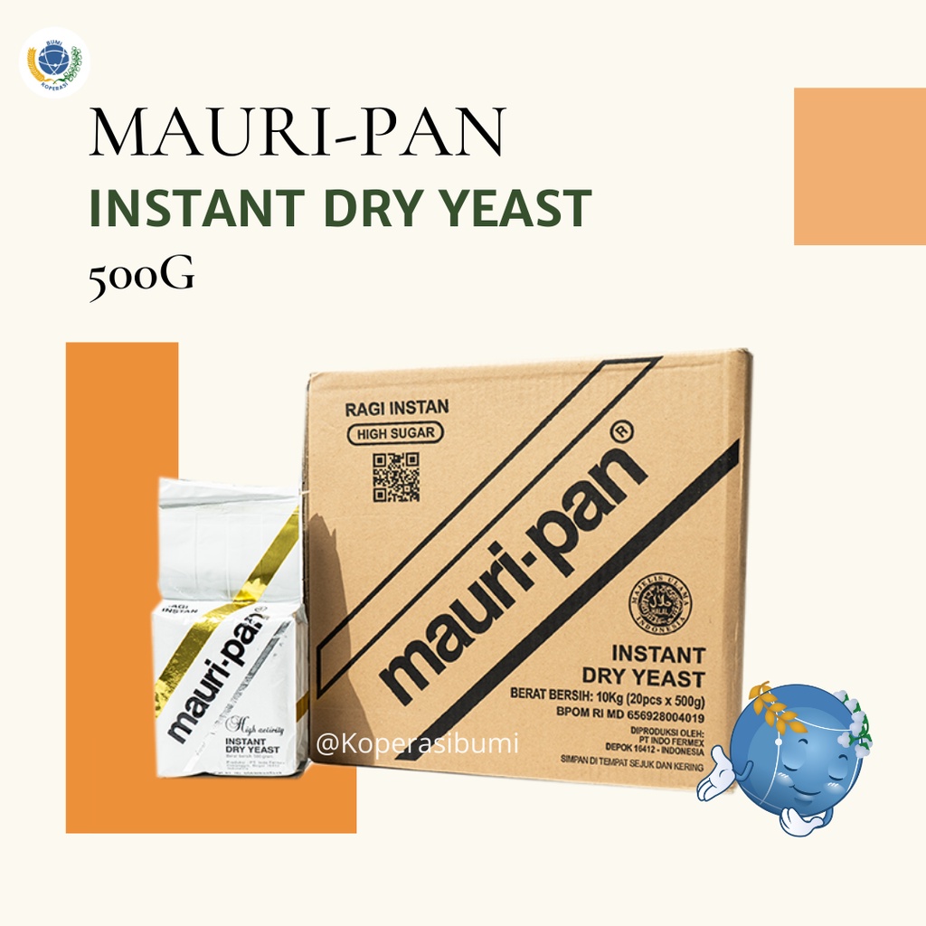 Jual Mauripan Lokal Gold Instant Dry Yeast Ragi Roti isi 20 500gr/pcs ...