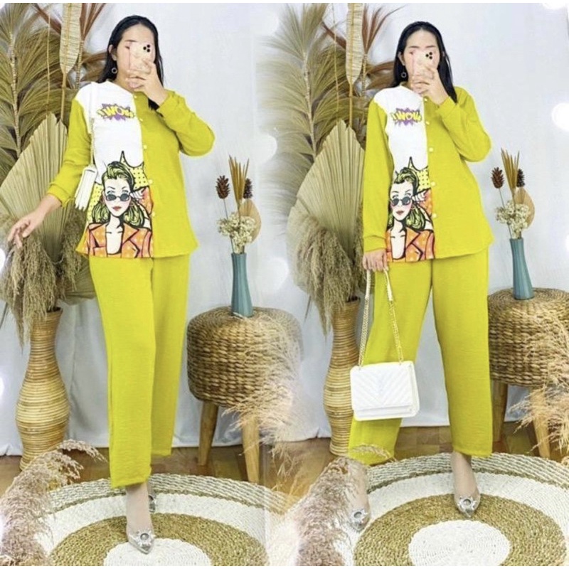 Jual SETELAN WOW Crinkle Airflow Ld 110cm - Setelan polos kombinasi ...