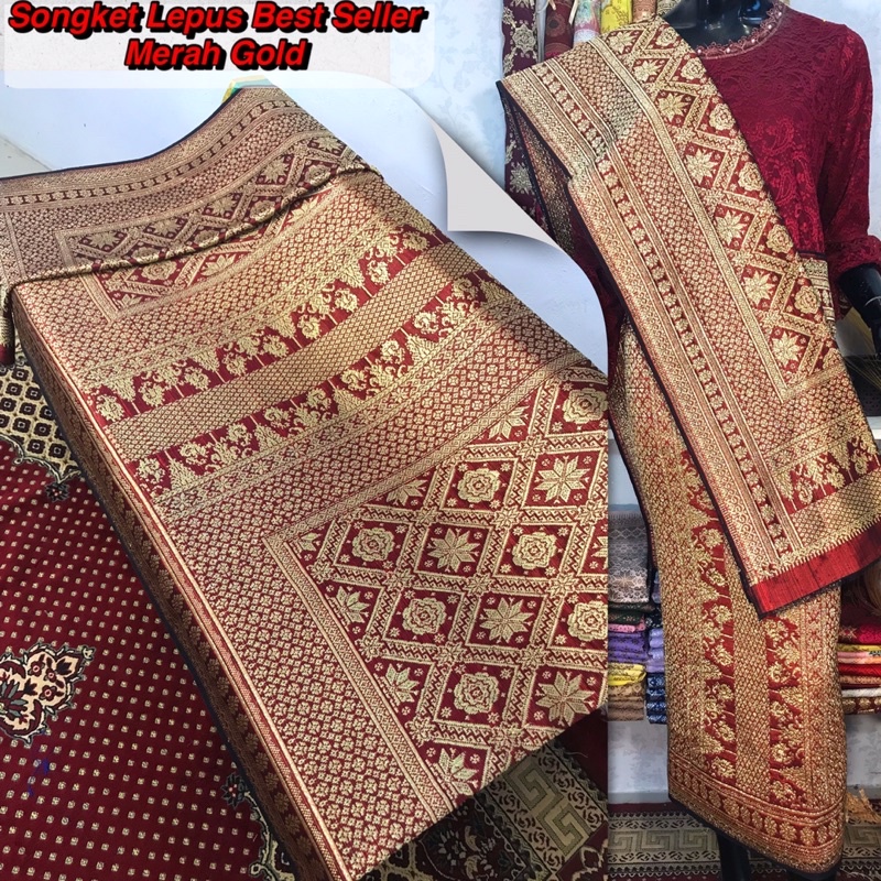 Jual Songket Lepus Best Seller Merah Gold-Asli Tenun Tangan Palembang | Shopee Indonesia