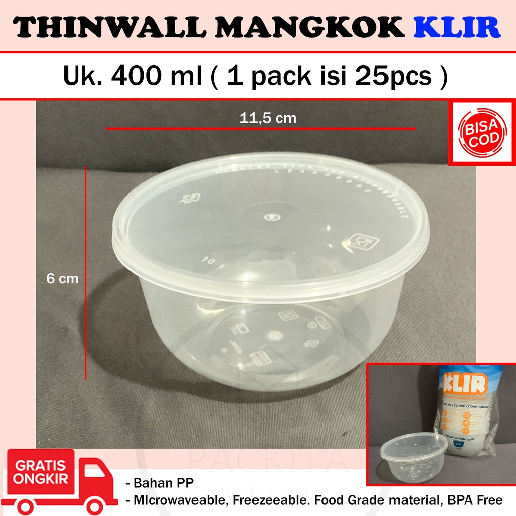 Jual Thinwall mangkok 400ml / bulat / bowl tempat makan plastik bening ...