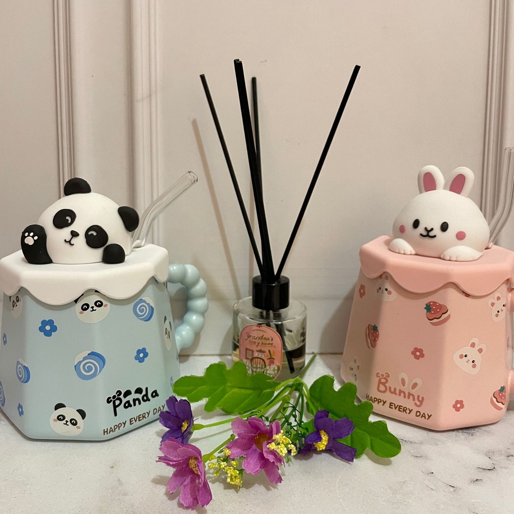 Jual Gelas Keramik HD-3018 Zoo + Free Straw - PANDA BUNNY BEAR KITTEN ...