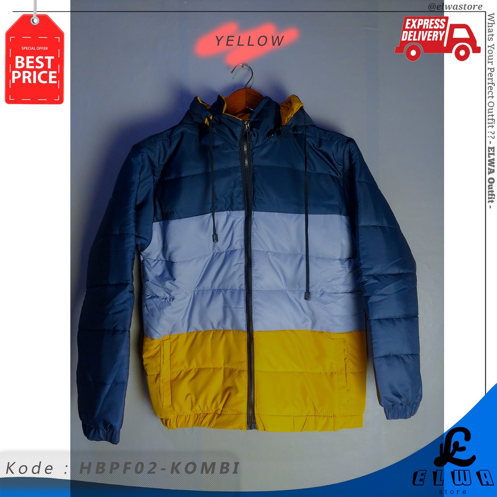 Jual HBPF02 KOMBI YELLOW Jaket Puffer Kembung Pria Jaket Motor Cowok ...