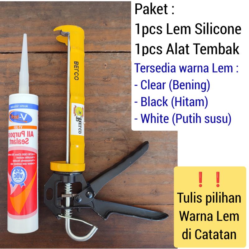 Jual Lem Silicone Sealant V Tech + Alat Tembak tempat Lem Silikon kaca ...