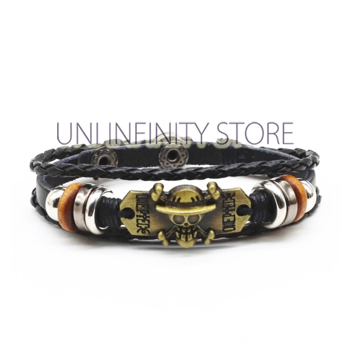 Jual JWLB0351 Gelang Kulit Hitam Anime Jepang Tengkorak Monkey D. Luffy ...