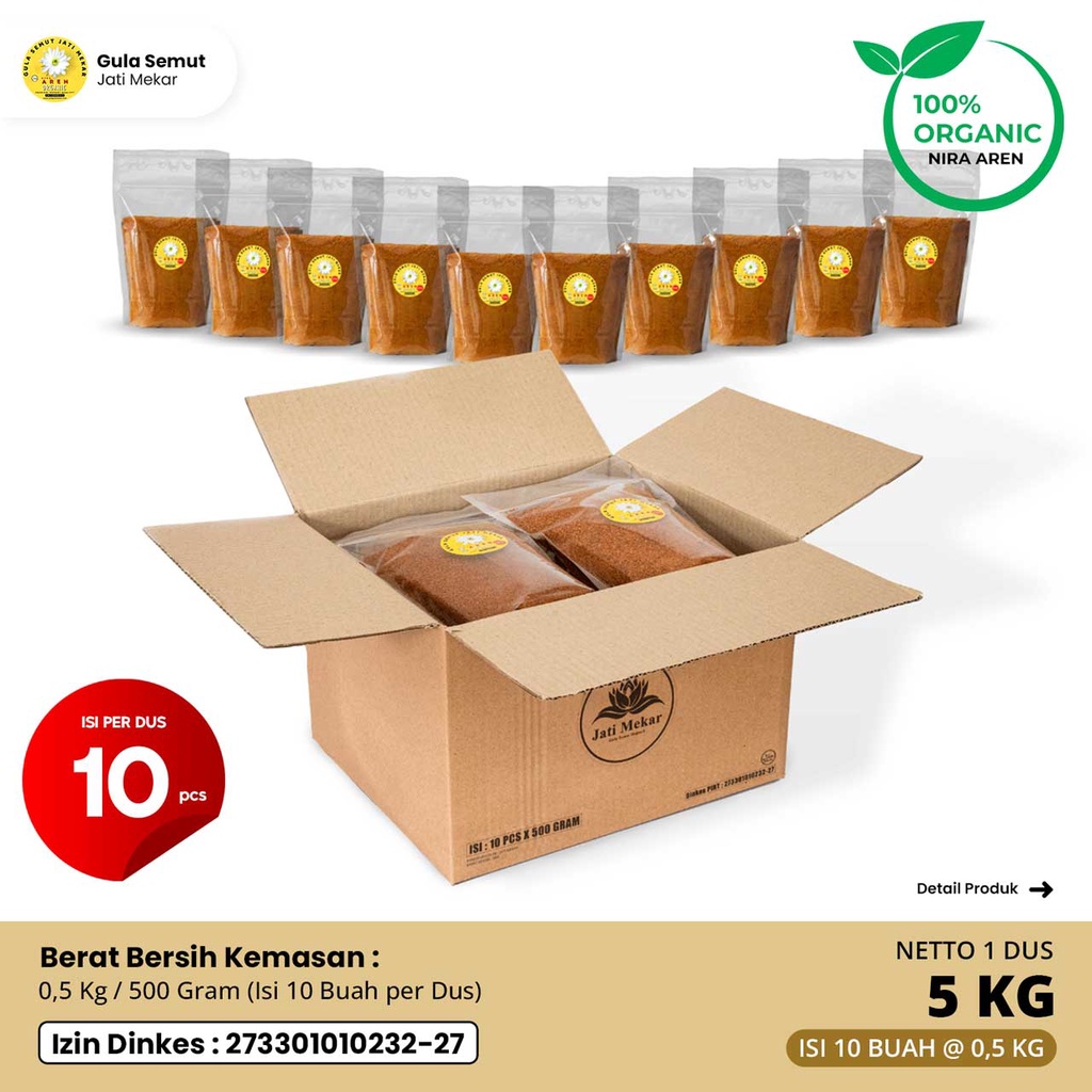 Jual GULA AREN ORGANIK PALM SUGAR GULA SEMUT 5 KG POUCH (KEMASAN 500 ...