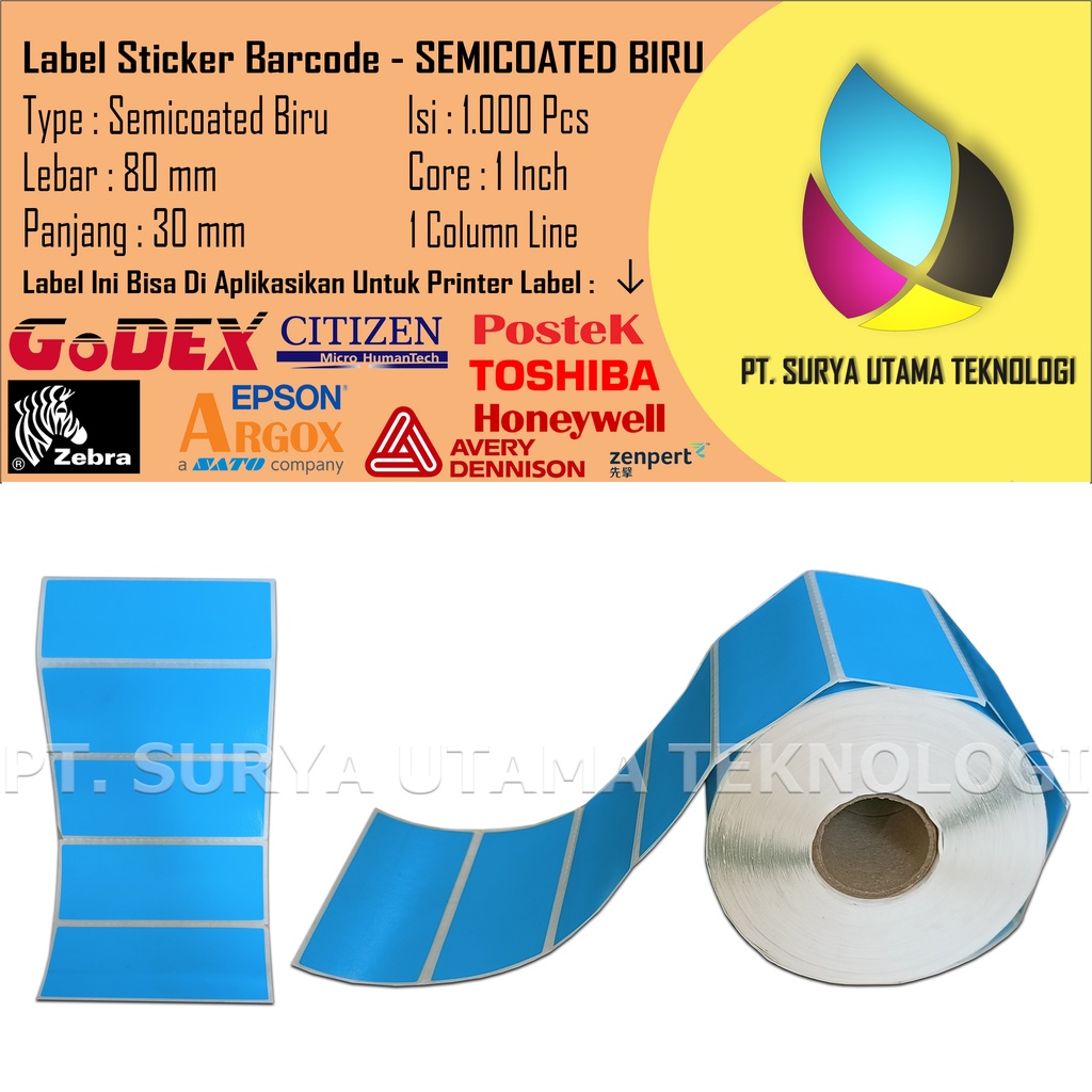 Jual Label Sticker Barcode Semicoated Biru 80mm X 30mm - Isi 1000 Pcs ...