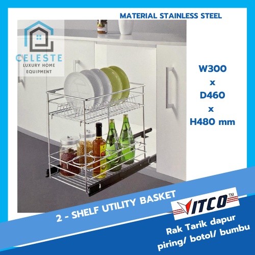 Jual VITCO 2 Shelf Utility Basket / Rak Tarik Dapur untuk Piring Botol ...
