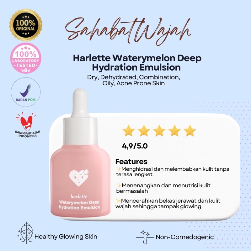 Jual Harlette Waterymelon Deep Hydration Emulsion | Dry, Oily, Acne ...