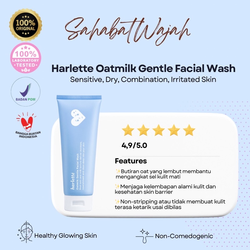 Jual Harlette Oatmilk Gentle Facial Wash | Sensitive, Dry, Combination ...