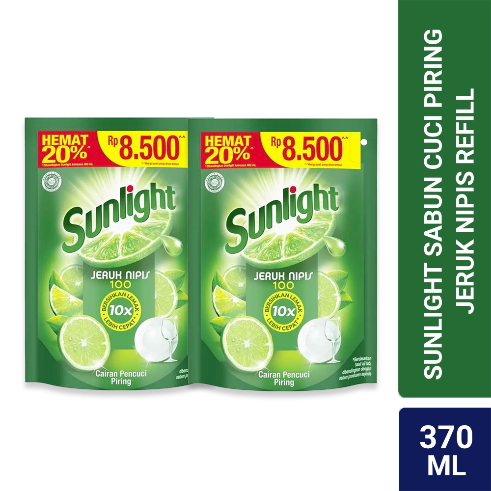 Jual SUNLIGHT SABUN CUCI PIRING JERUK NIPIS REFILL 370ML x 2 pack ...