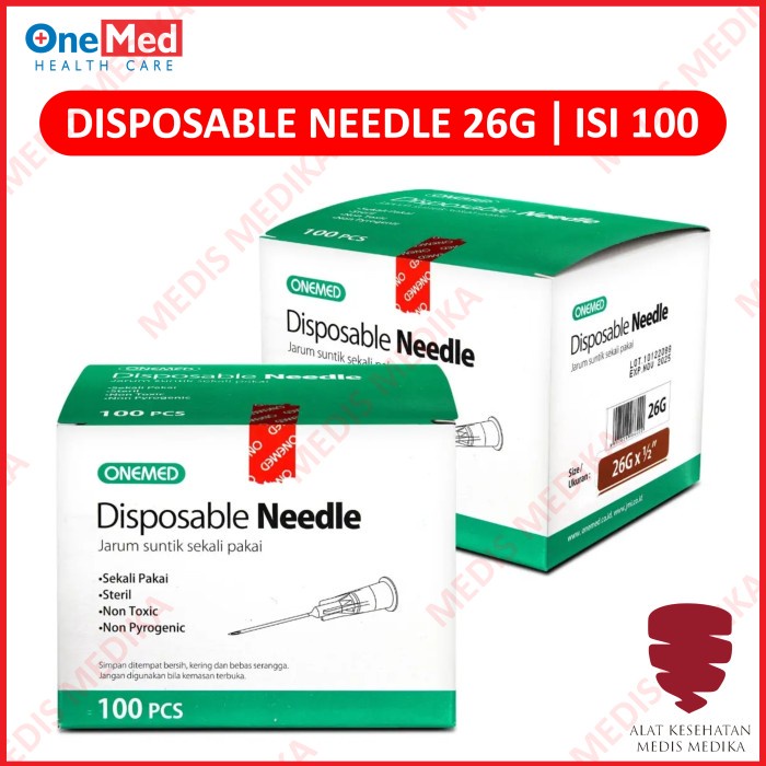 Jual Disposable Needle 26G Onemed Jarum Suntik Kesehatan 26 G x 1/2" Inch Sterile | Shopee Indonesia