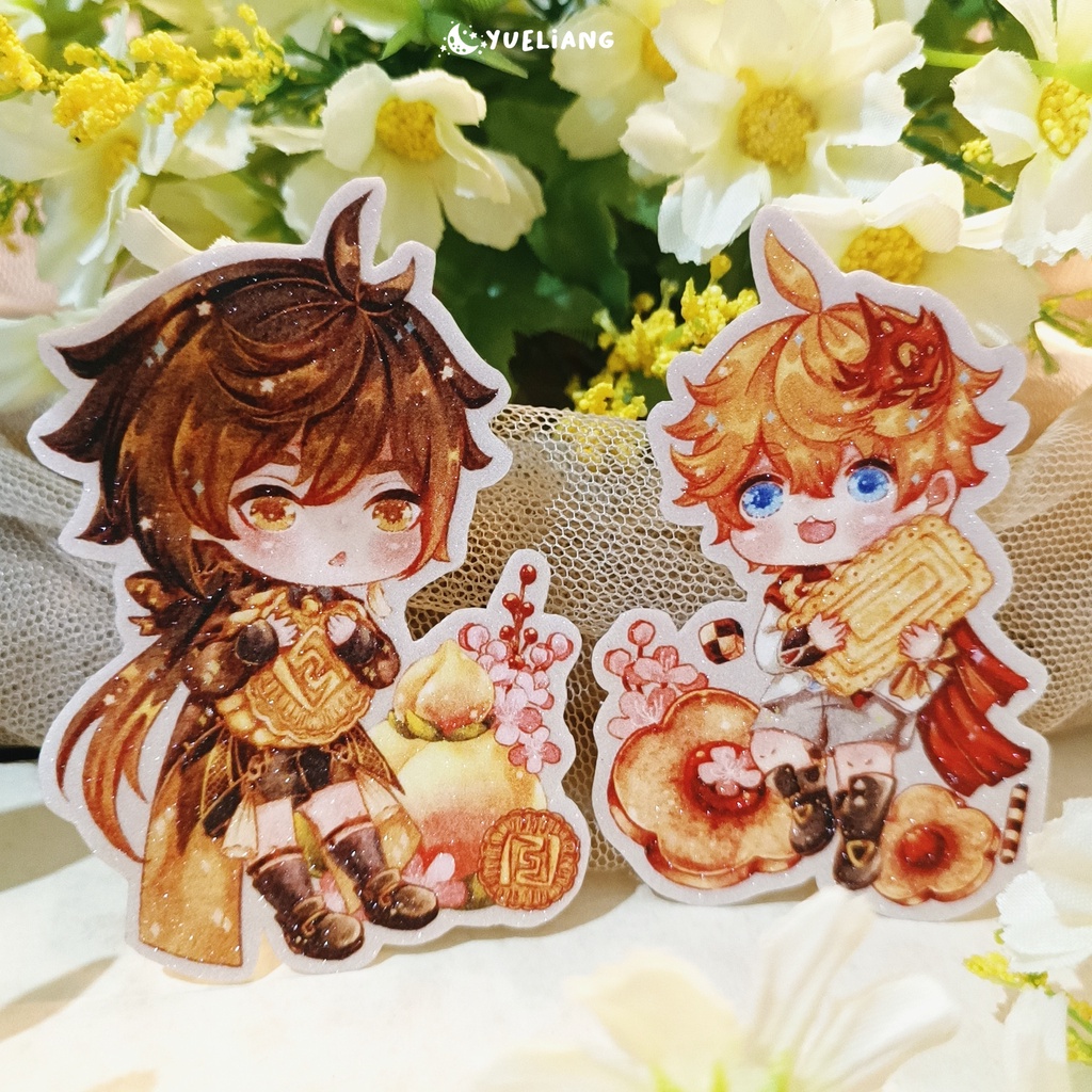 Jual Sticker Die-cut Genshin Impact, Childe Zhongli Stiker hard Glitter ...