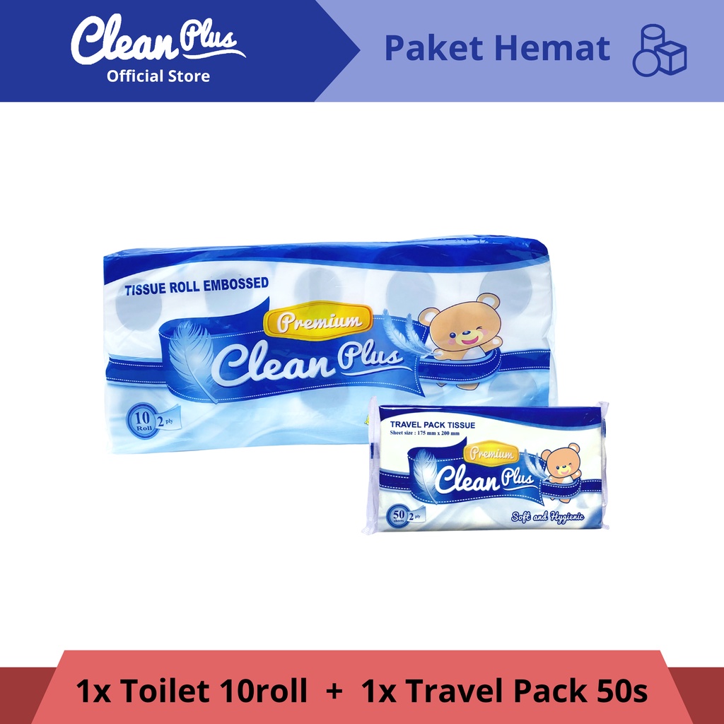 Jual Clean Plus Toilet Tissue Roll Beruang 10x10 BONUS TRAVELPACK CLEAN ...