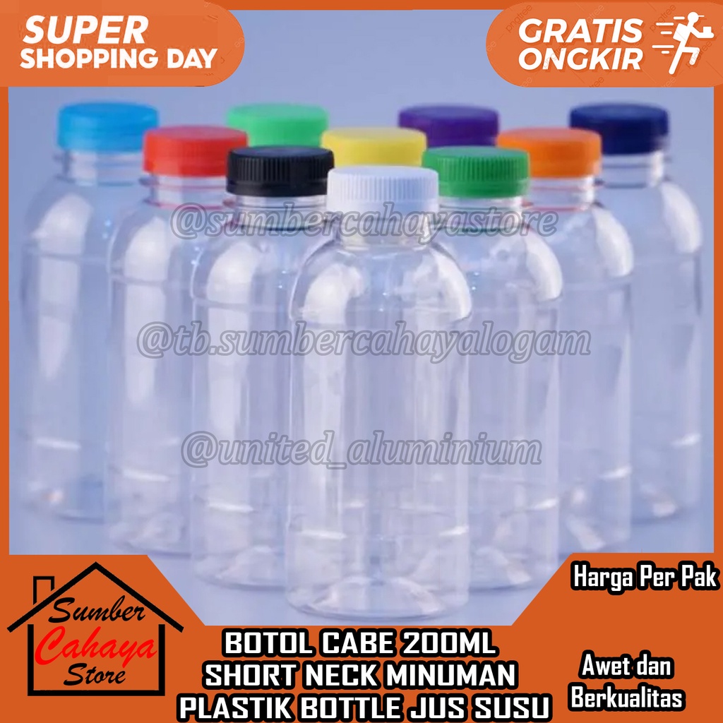 Jual BOTOL CABE 200ML SHORT NECK MINUMAN PLASTIK BOTTLE JUS SUSU SHORT ...