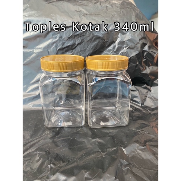 Jual Toples Kotak 340ml / Toples Jar Plastik 340ml Kotak Tutup Gold ...