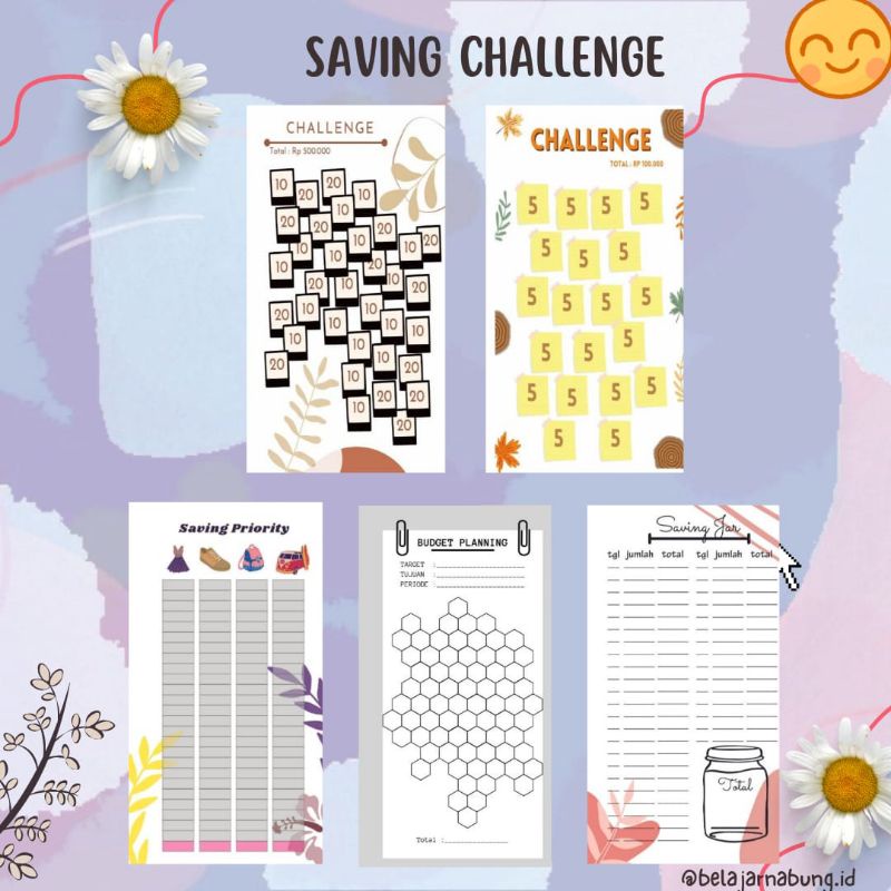 Jual (Isi 5) Kertas Binder A6 Ring 6 Saving Challenge / Kertas Binder Tantangan Menabung ...