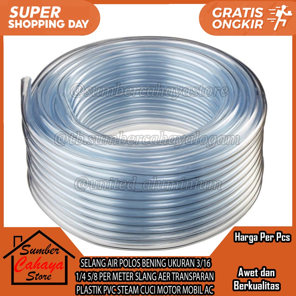 Jual SELANG AIR POLOS BENING UKURAN 3/16 1/4 5/8 PER METER SLANG AER ...