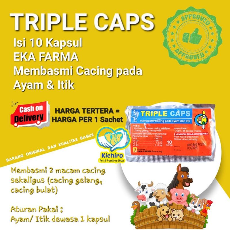Jual Triple Caps isi 10 Kapsul Eka Farma Obat Cacing Untuk Hewan Ayam ...
