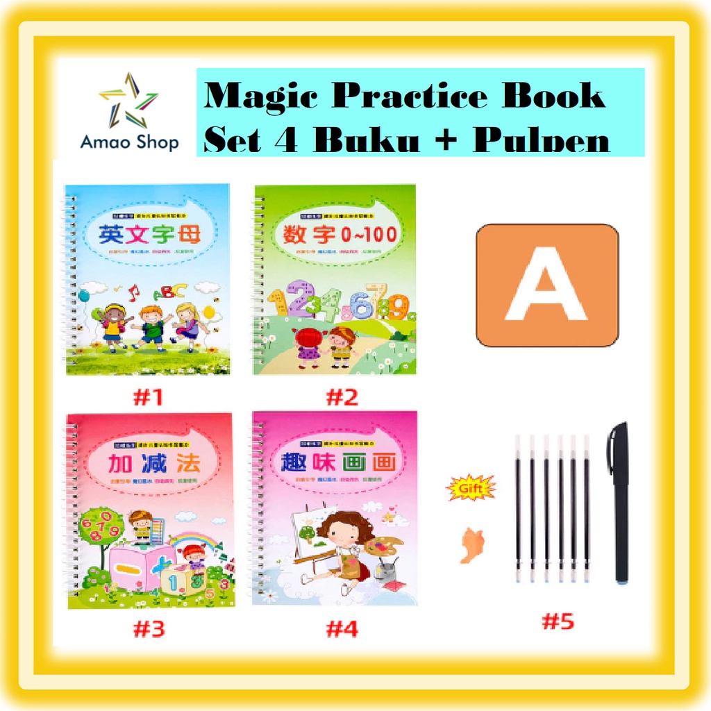 Jual Buku Magic Practice Book Set 4 Buku + Pulpen Belajar Menulis ...