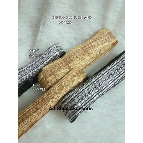 Jual renda india emas perak / renda bordir motif kotak lebar 2,5 CM / 3 ...