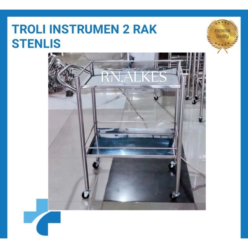Jual troly instrumen 2 tahap stainless steel/troli instrumen stainless ...