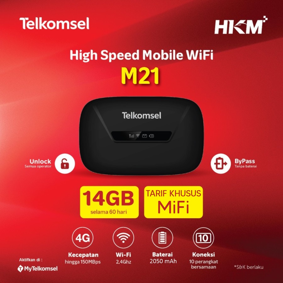Jual Modem Wifi HKM-M21 Unlock 4G Free TELKOMSEL 14GB - Mifi HKM M21 | Shopee Indonesia