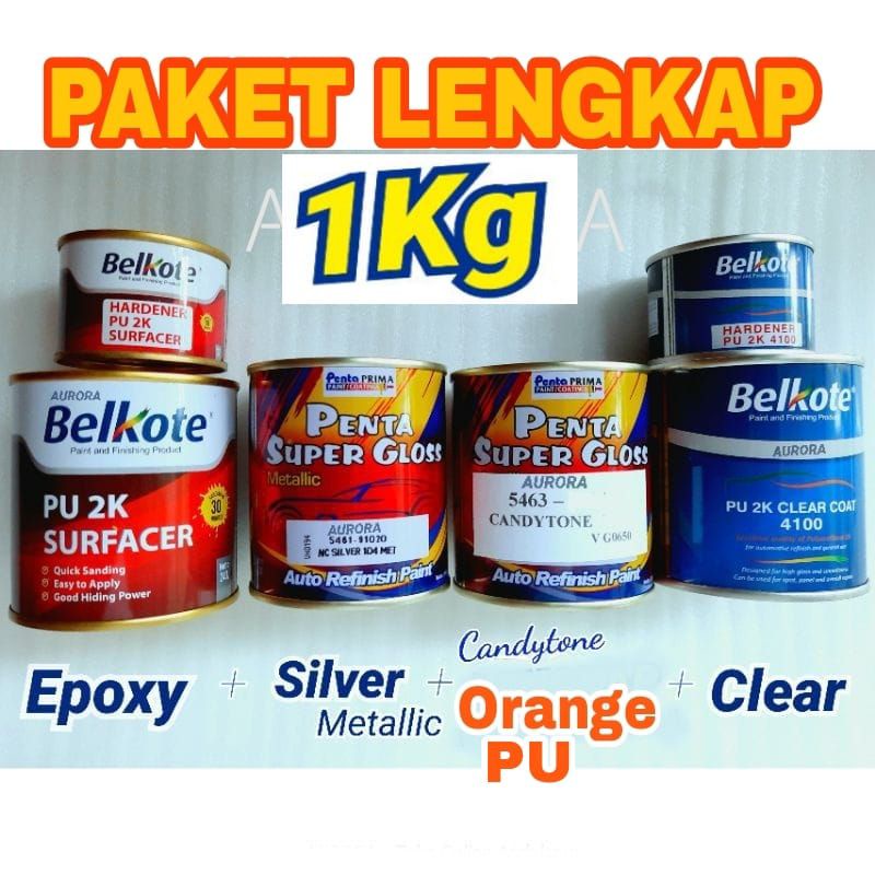 Jual paket lengkap cat epoxy belkote 1kg + Silver 1D4 met 1kg + Candy Orange PU 1kg + Clear ...
