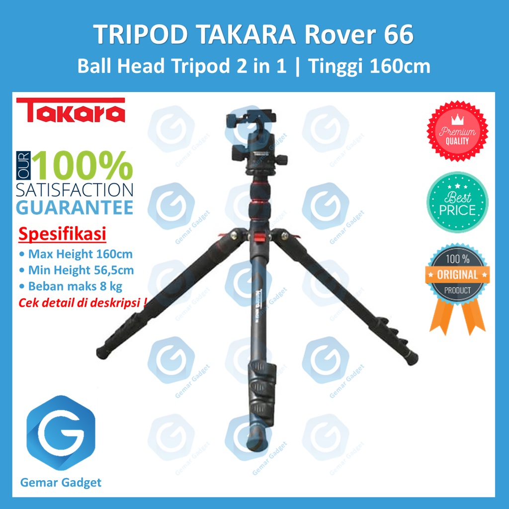 Jual Takara ROVER 66 Compact 2 in 1 Traveller Tripod Monopod Kit ...