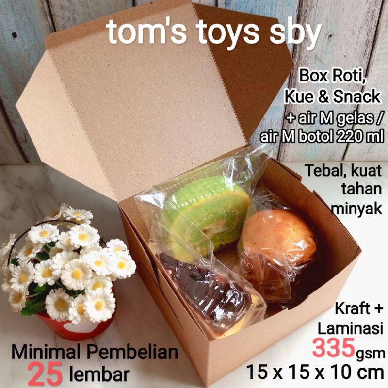 Jual Box Dus Kotak Kue Roti Snack Cake Tart Puding 15 x 15 x 10 cm full laminasi kraft 335 gsm ...