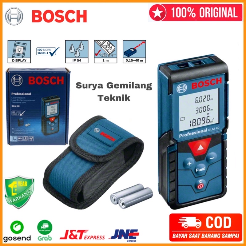 Jual Meteran Laser Digital / Range Finder Bosch GLM 40 / Alat Pengukur Jarak Bosch GLM40 ...
