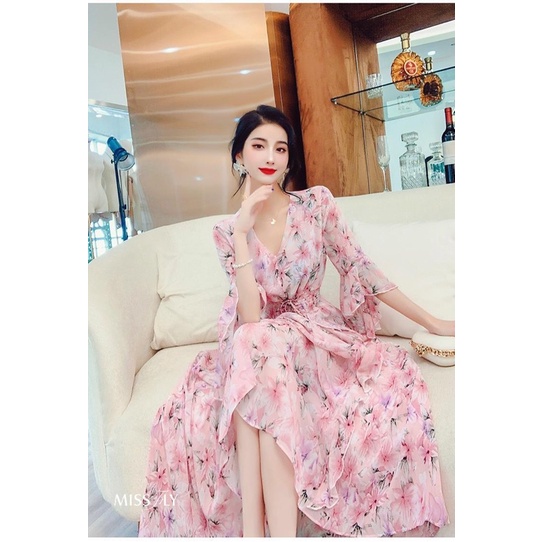 Jual Gentle Dress Floral Korean Vintage Summer Midi Holiday Sweet ...