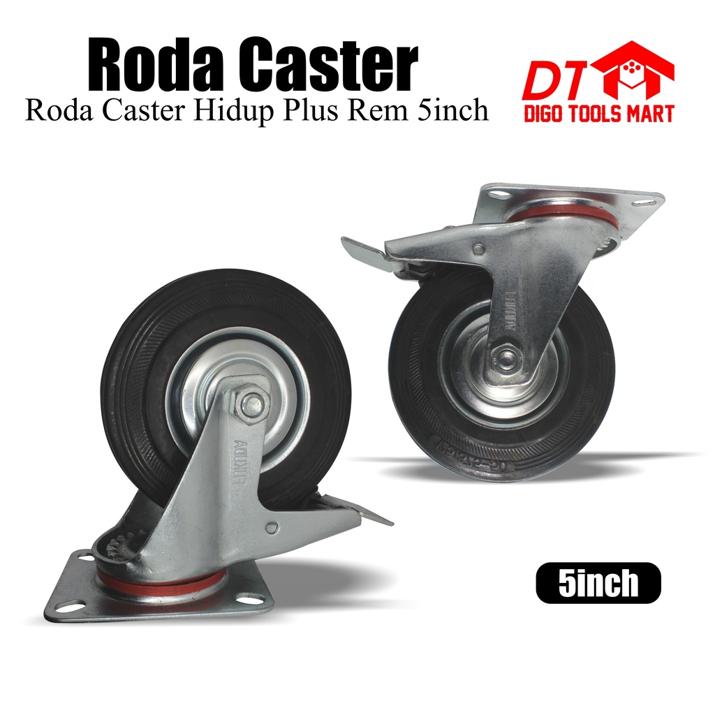 Jual Roda Caster 5 Inci 125mm Rubber Karet Hidup dan Mati Roda Lori ...